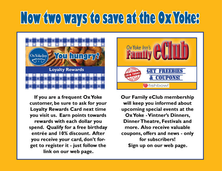 Loyalty Cards & eClub - Ox Yoke Inn, Amana Colonies Best Restaurant